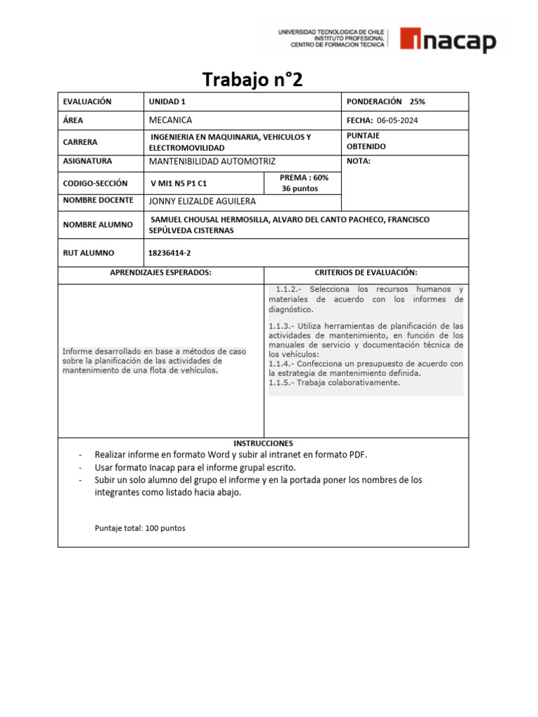 Mant - Trabajo 2-2 | PDF | Vehículos | Industria automotriz