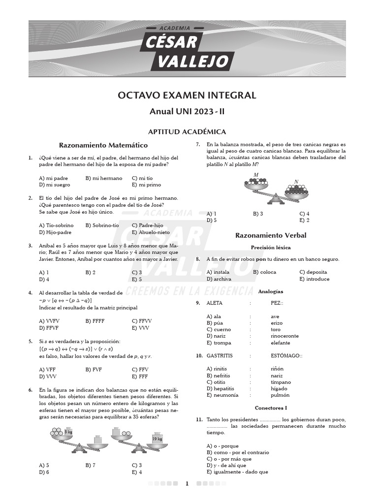 8 Ex Integral AUNI | PDF | Tabla periódica