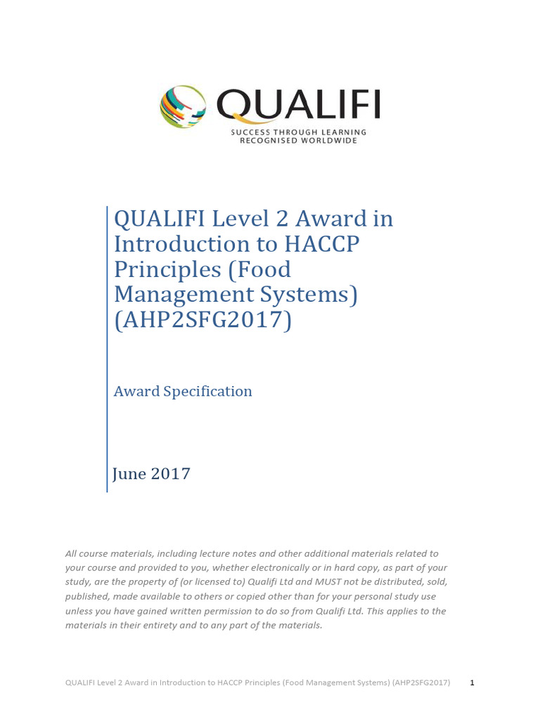 Qualifi AHP2SFG2017 | PDF | Hazard Analysis And Critical Control Points ...