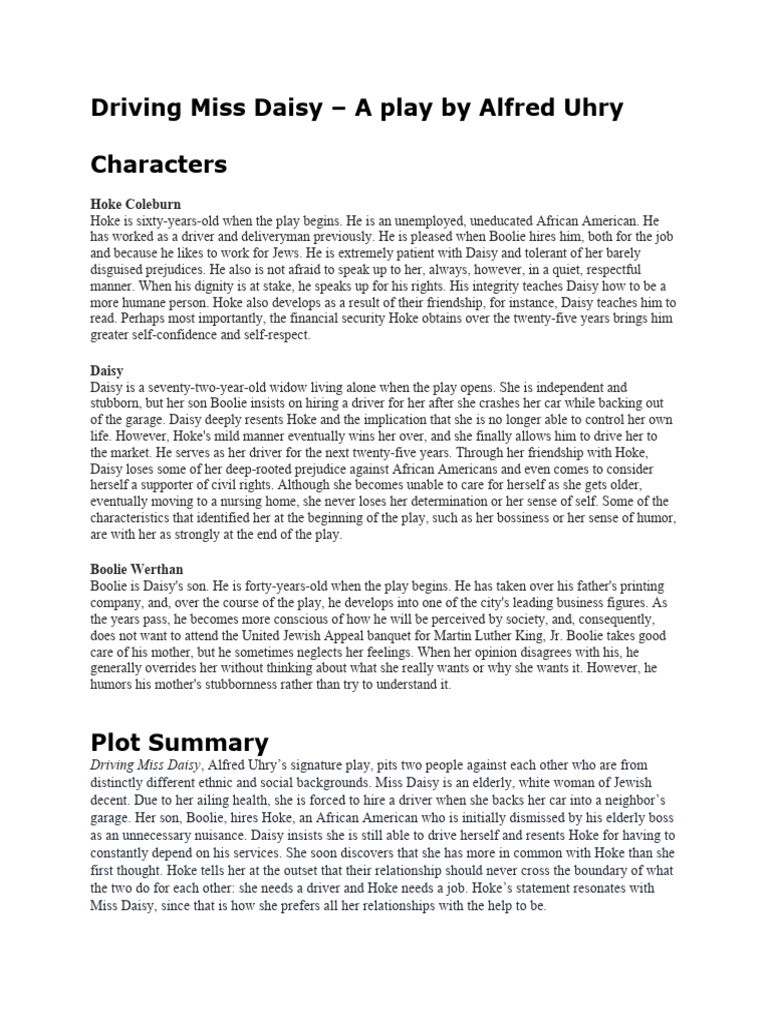 Driving Miss Daisy: Character Dynamics | PDF | Mystery, Thriller ...