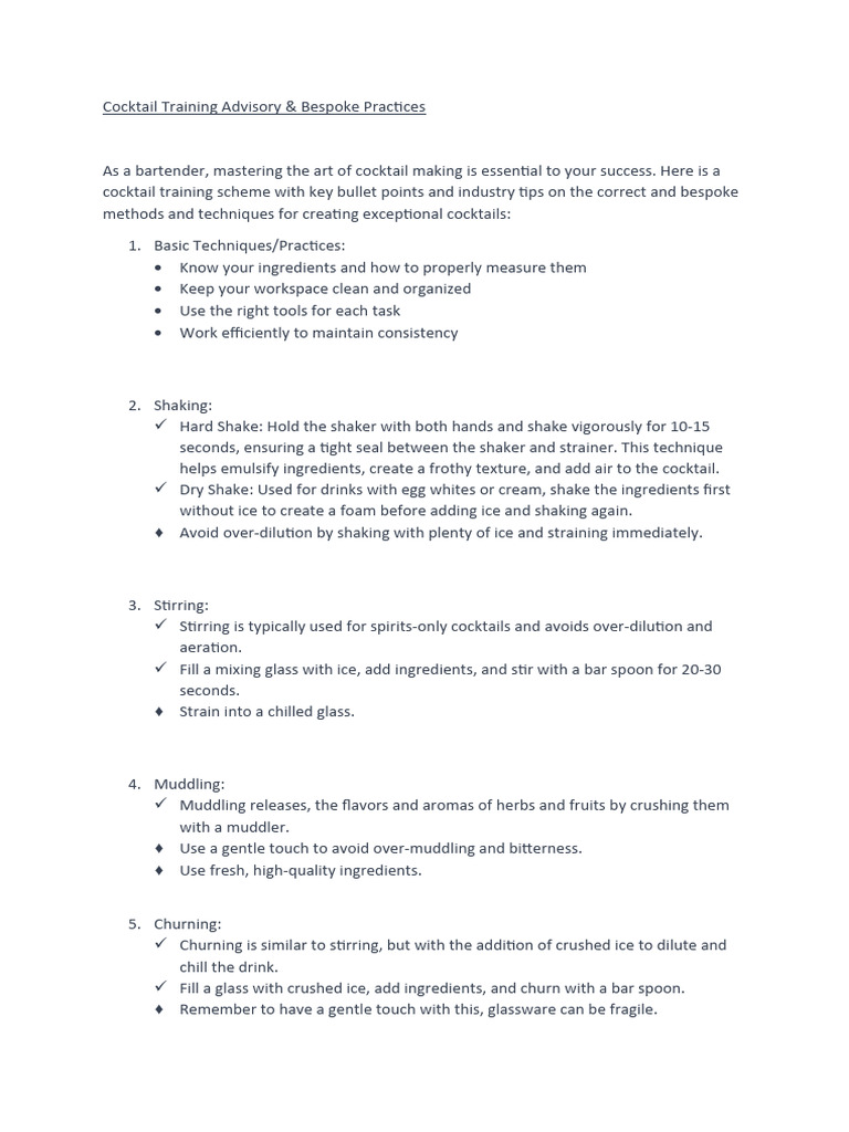 Bespoke Cocktail Training Plan | PDF | Bartender | Cocktails