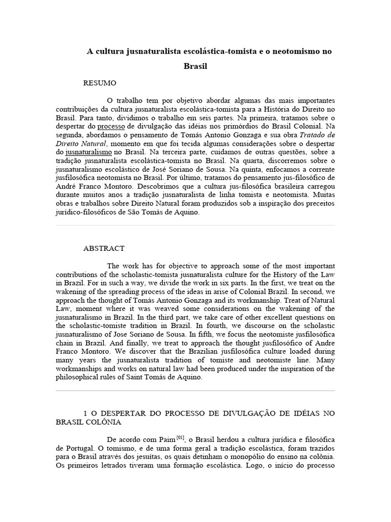 Renato Toller Bray - A Cultura Jusnaturalista Escolástica-Tomista e o ...