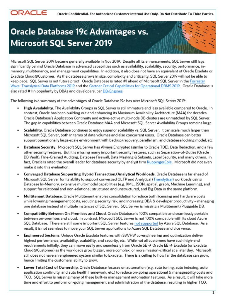 1665395307302-Oracle Database Advantages vs. Microsoft SQL Server External | PDF | Databases ...
