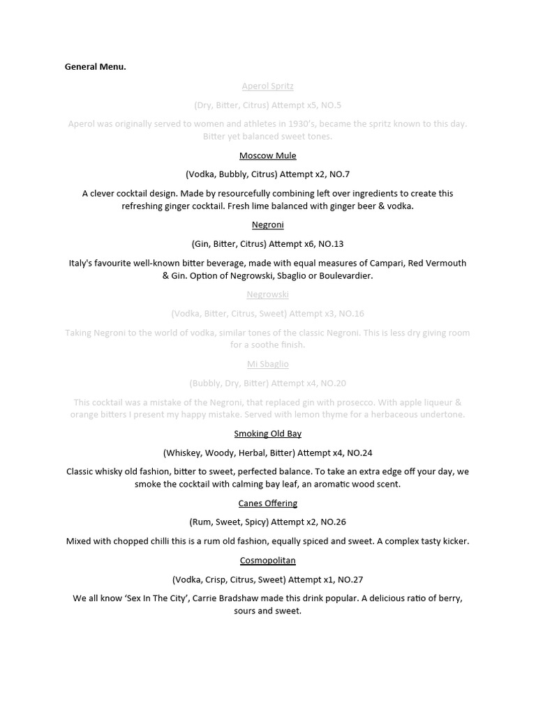 Unique Cocktail Recipes and Descriptions | PDF | Martini (Cocktail) | Gin