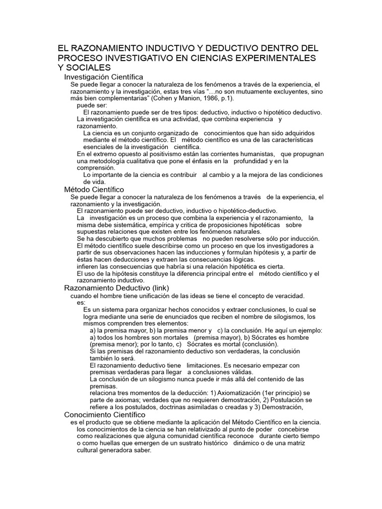 El Razonamiento Inductivo y Deductivo Dentro Del Proceso Investigativo en Ciencias ...