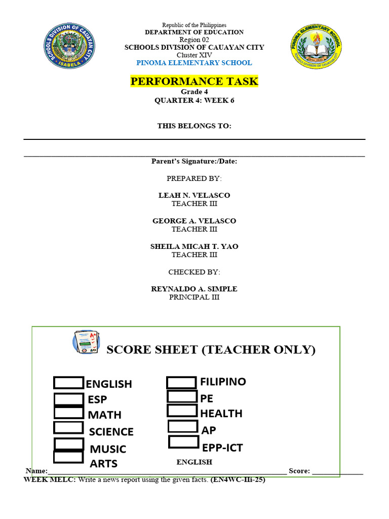 Performance Task Q4 w6 | PDF