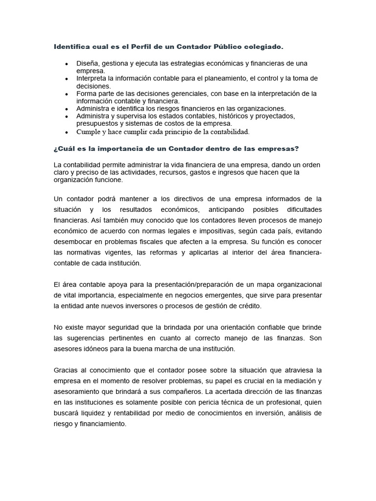 El Contador Y Su Perfil Profesional Pdf Contabilidad Business
