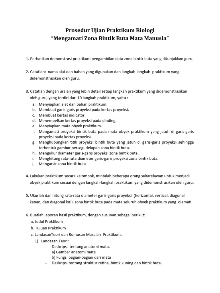 Prosedur Dan Format Laporan Praktikum Zona Bintik Buta | PDF