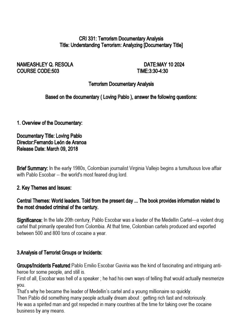 Terrorism Analysis: Loving Pablo Documentary | PDF | Organized Crime ...
