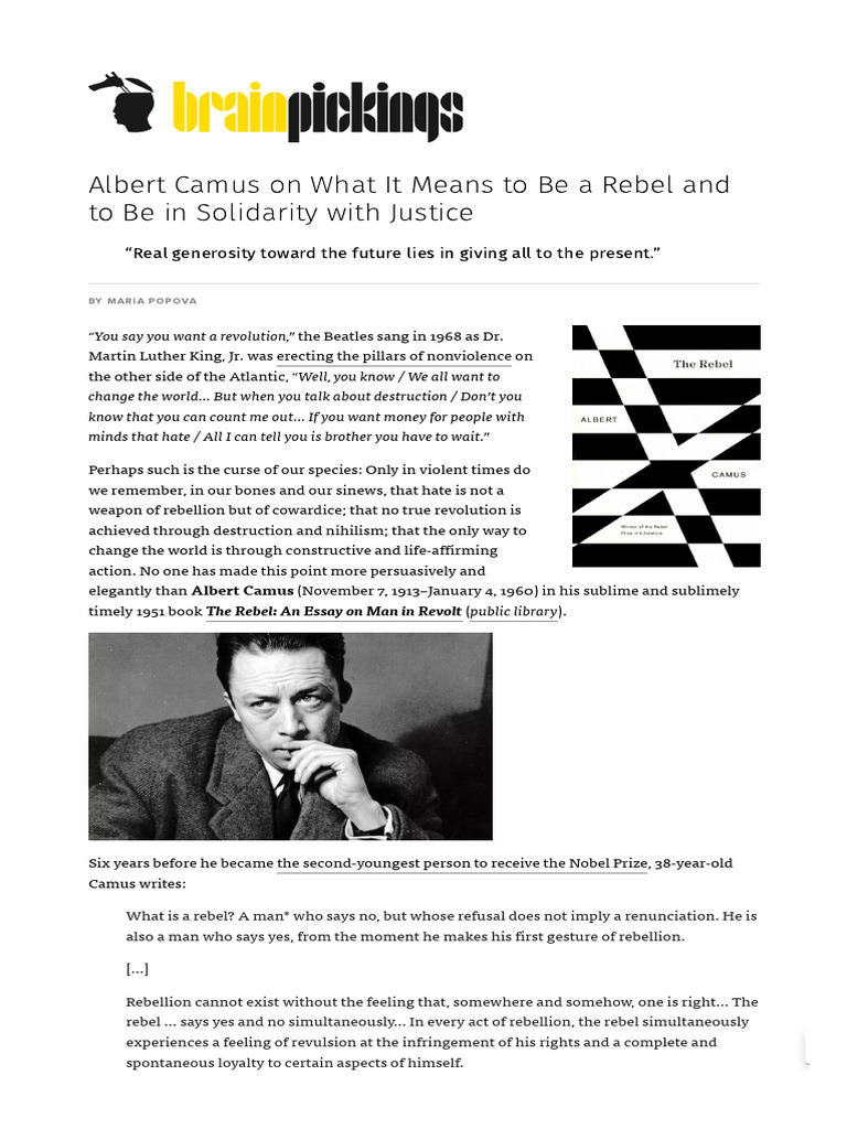 Albert Camus On What It Means To Be A Rebel and To Be in Solidarity ...