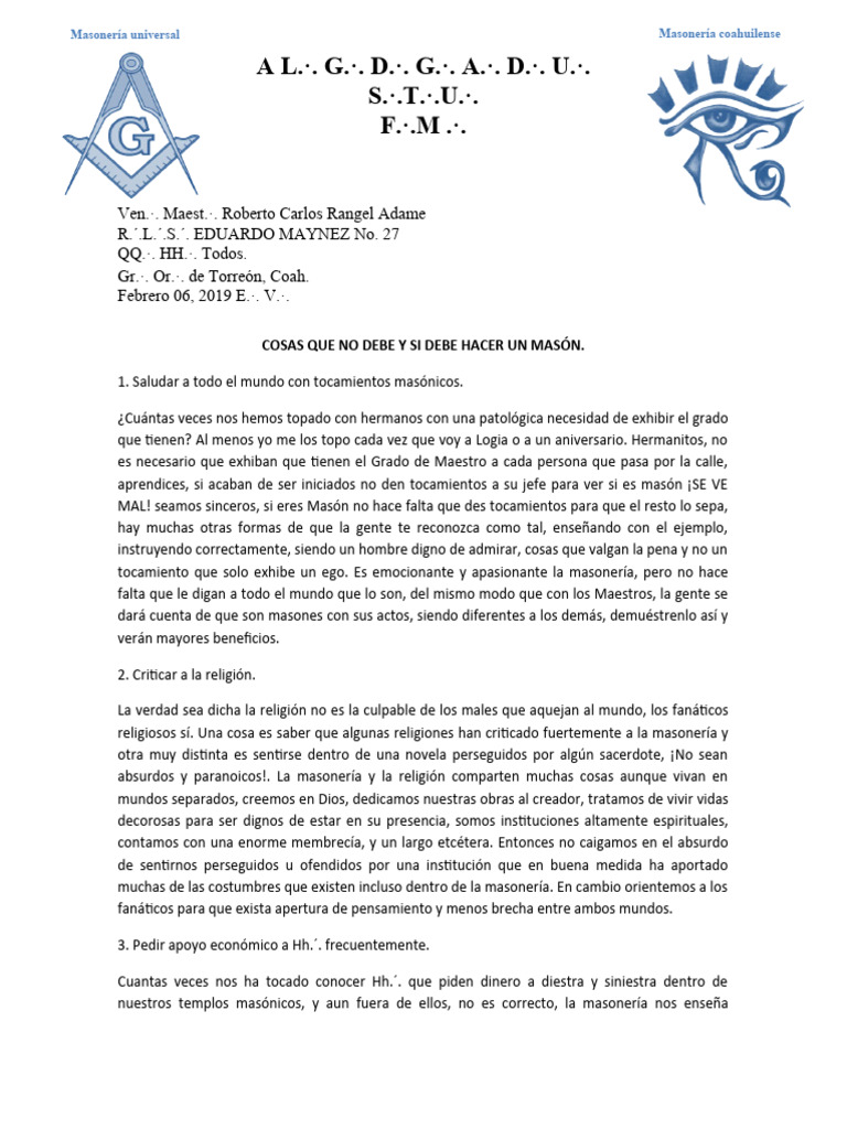 Cosas que un Mason debe y no hacer | PDF | Masonería | Conocimiento