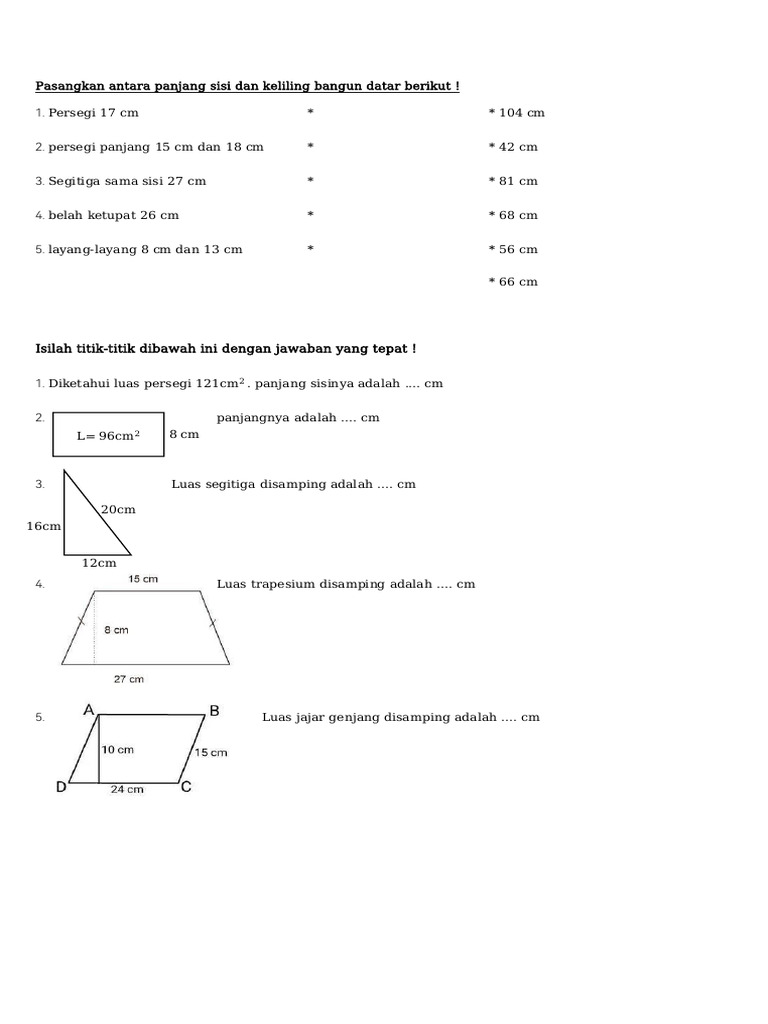Latihan Soal MTK Bangun Datar | PDF