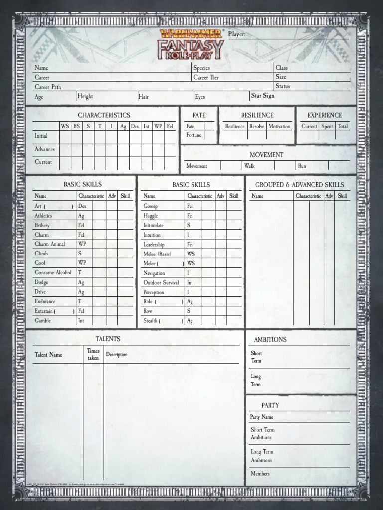 WFRP 4E Fillable Character Sheet | PDF