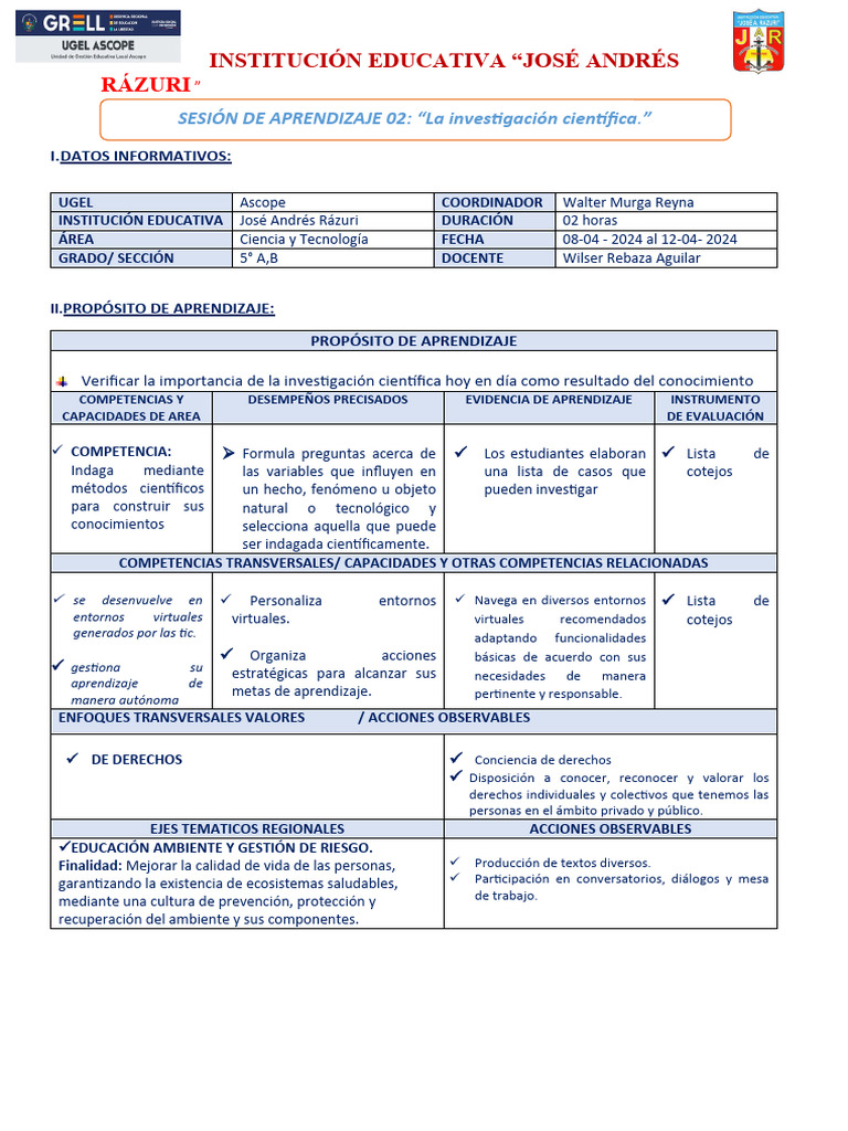 SESION 01 METODO CIENTIFICO | PDF | Maestros | Aprendizaje