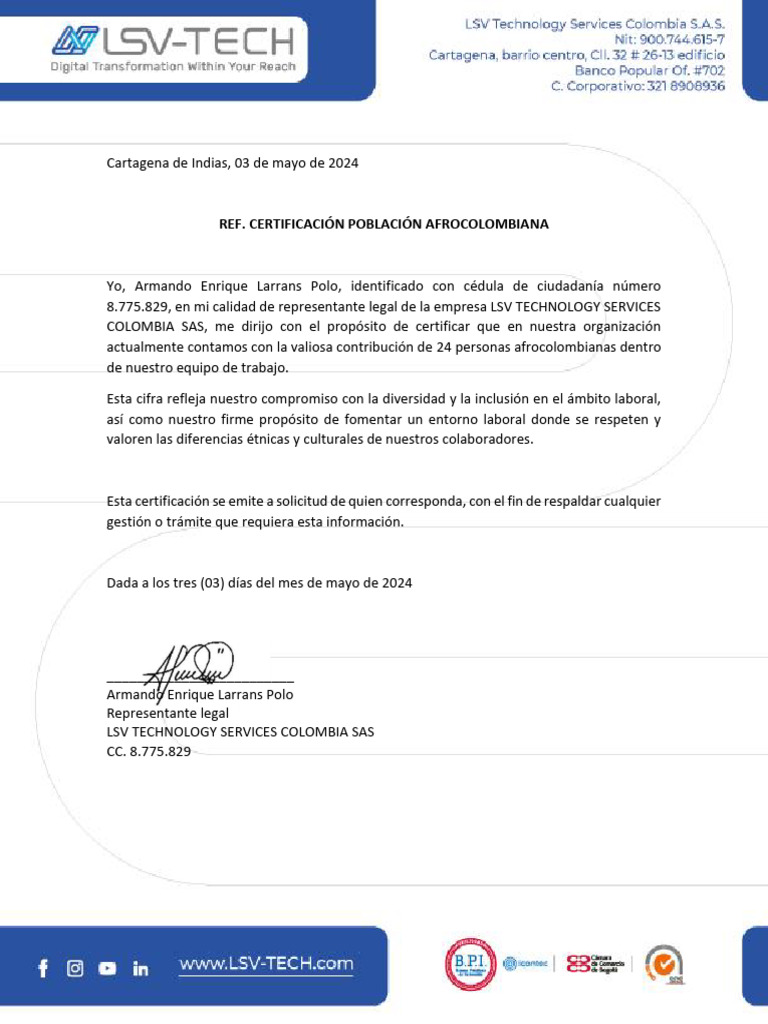 Certificado Personal Afrocolombiano | PDF