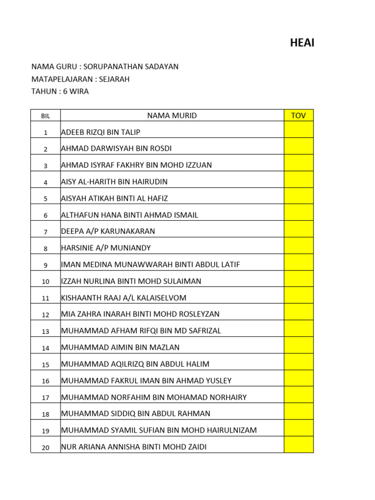 Formula Headcount Panitia Sejarah | PDF