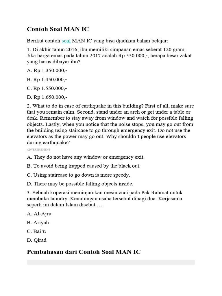 Contoh Soal MAN IC 2023 | PDF