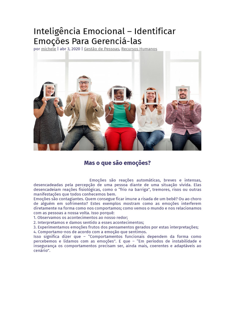 Inteligência Emocional Gerenciando Emoções | PDF | Emoções | Ansiedade Inteligência Emocional Gerenciando Emoções | PDF | Emoções | Ansiedade