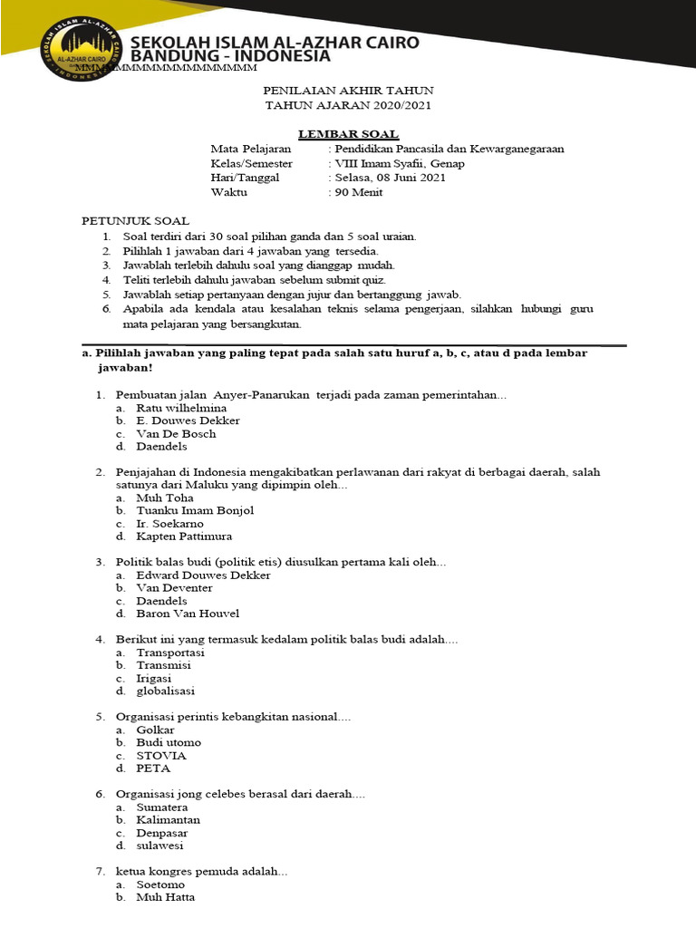 Soal Penilaian PPKn Kelas VIII Genap | PDF