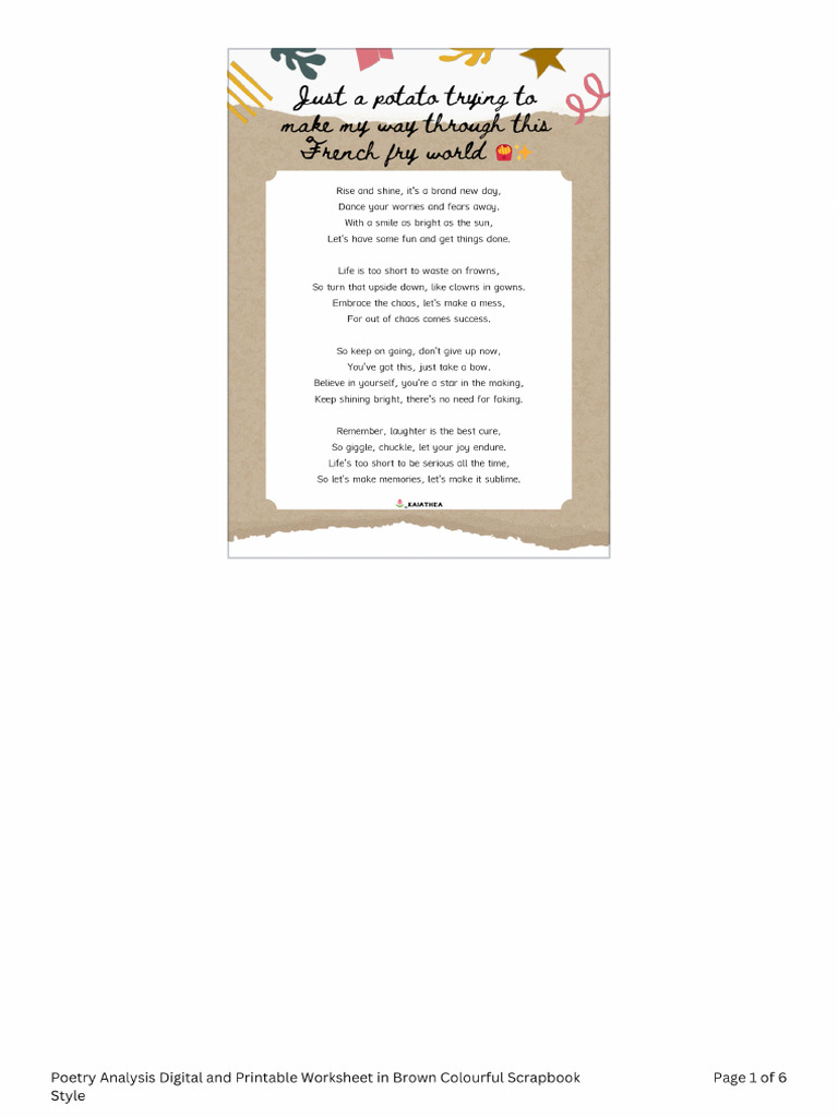 Poetry Analysis Digital and Printable Worksheet in Brown Colourful ...