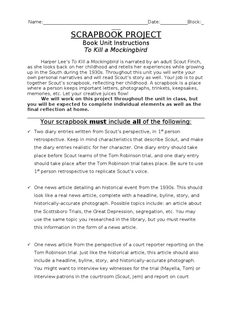 TKAM Final Scrapbook Project - Mount Olive | PDF | To Kill A ...