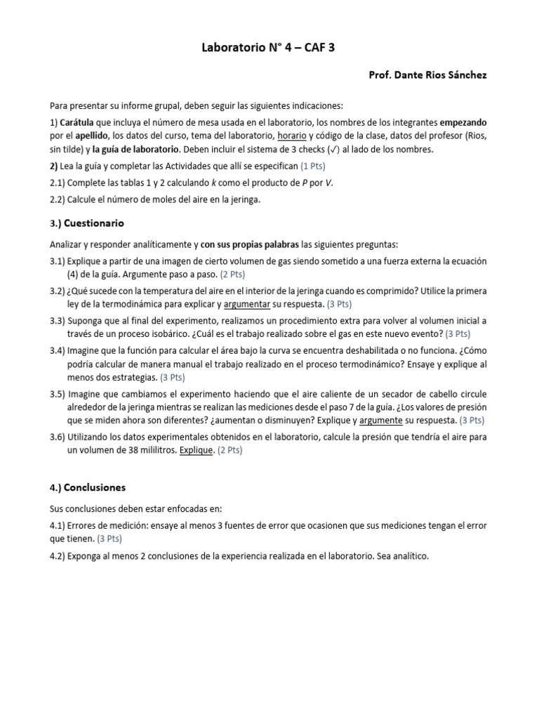 Laboratorio 4 CAF3 - Informe - Cuestionario | PDF | Gases | Laboratorios