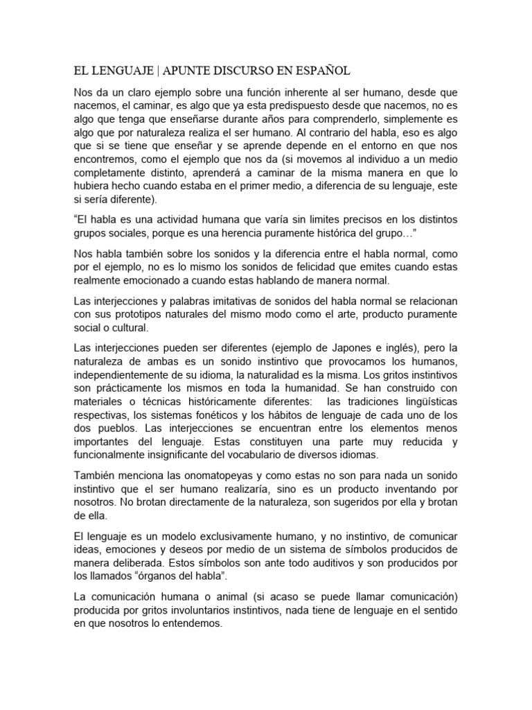 EL LENGUAJE DISCURSO APUNTE | PDF | Habla | Comunicación