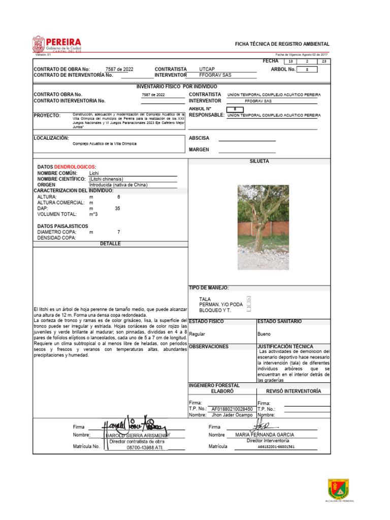 8.PDE - Ficha - Tecnica - Reg - Ambiental - V1 8 Arboles UTCAP | PDF | Arboles | Plantas