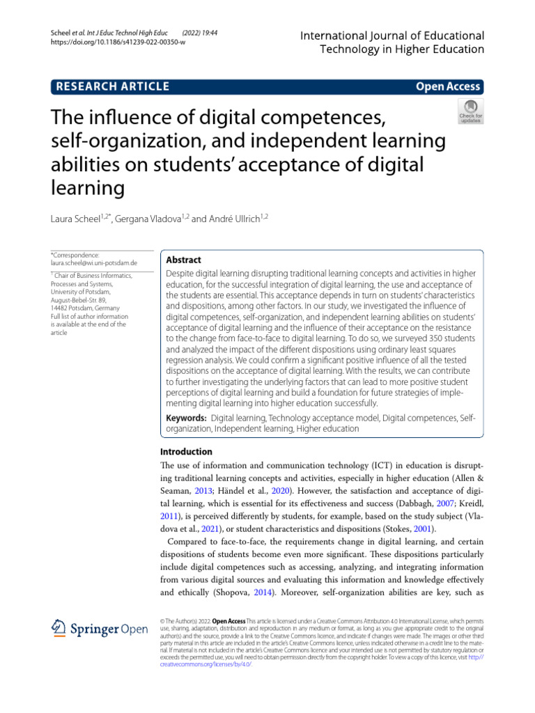 The Influence of Digital Competences, Self Organization, and Independent Learning Abilities On ...