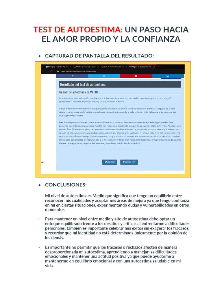 TEST DE AUTOESTIMA | PDF