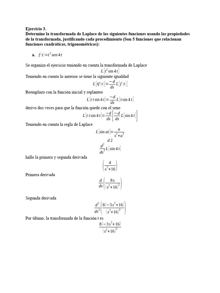 Transformada de Laplace: Ejercicios y Soluciones | PDF | Integral | Ecuaciones