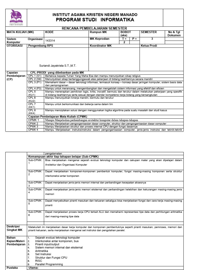 RPS Organisasi Komputer | PDF