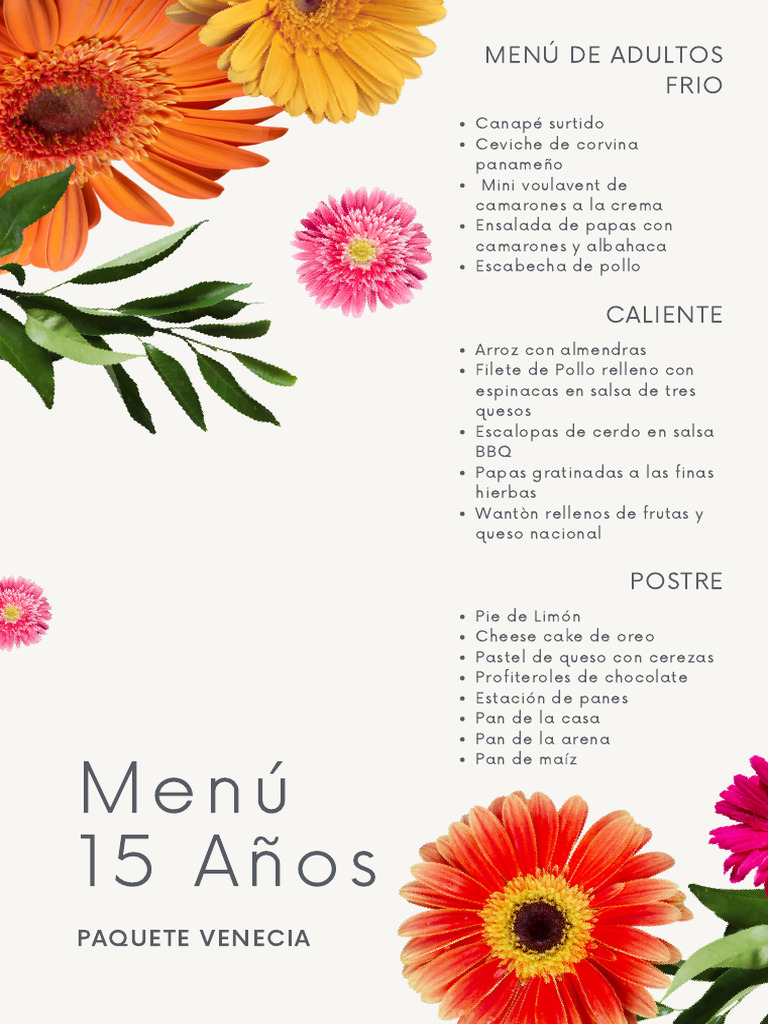 Menú 15 Años Paquetes 50 Pax-2 | PDF | Postres | ensalada
