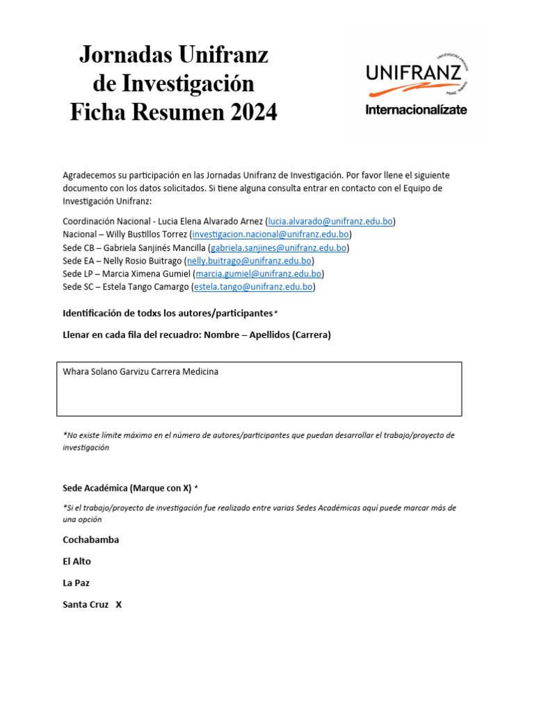 Jornadas Unifranz de Investigación-Resumen 2024 | PDF | Enseñando ...