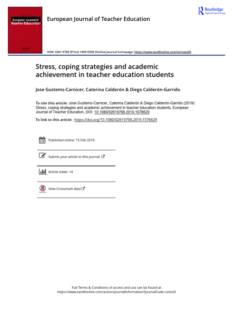 Stress, Coping Strategies and Academic Achievement in Teacher Education ...
