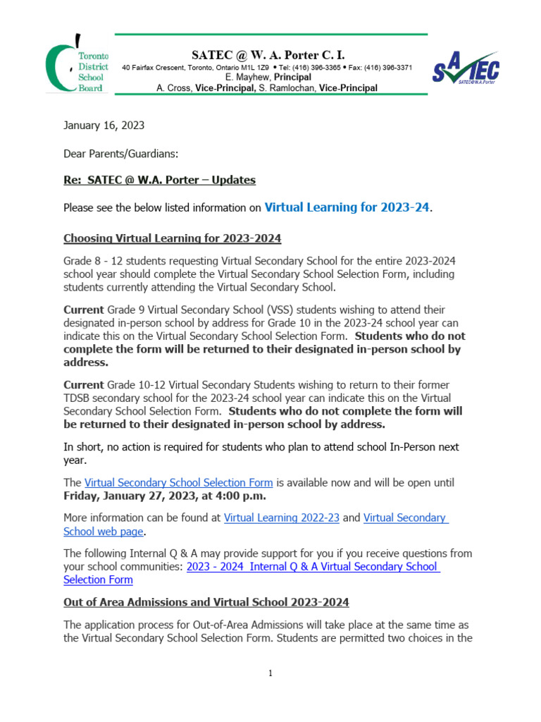 SATEC Virtual Learning Updates 2023-24 | PDF | Schools | Educational ...