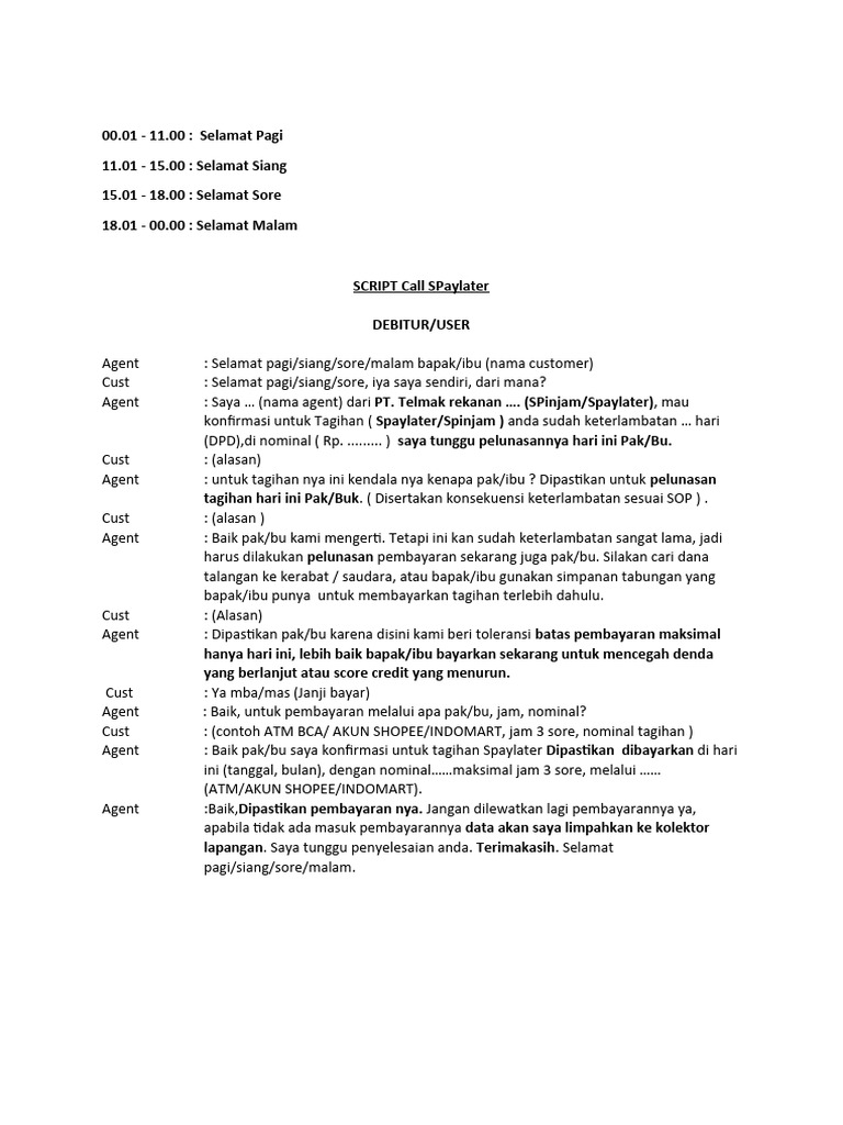 Script CALL Spaylater Atau Spinjam | PDF