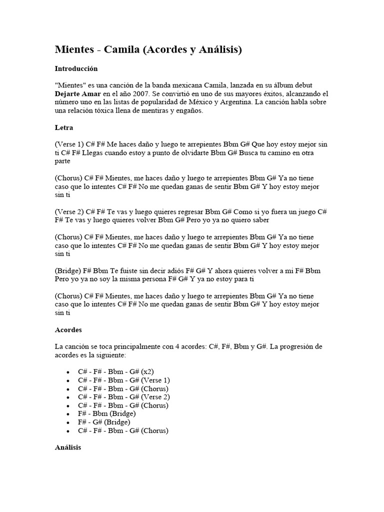 Mientes | PDF | Acorde (Música) | Canciones