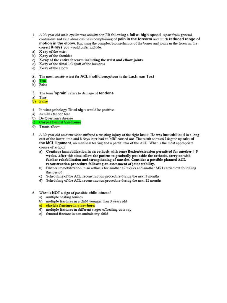 Orthopedics Exam 3 | PDF | Elbow | Knee