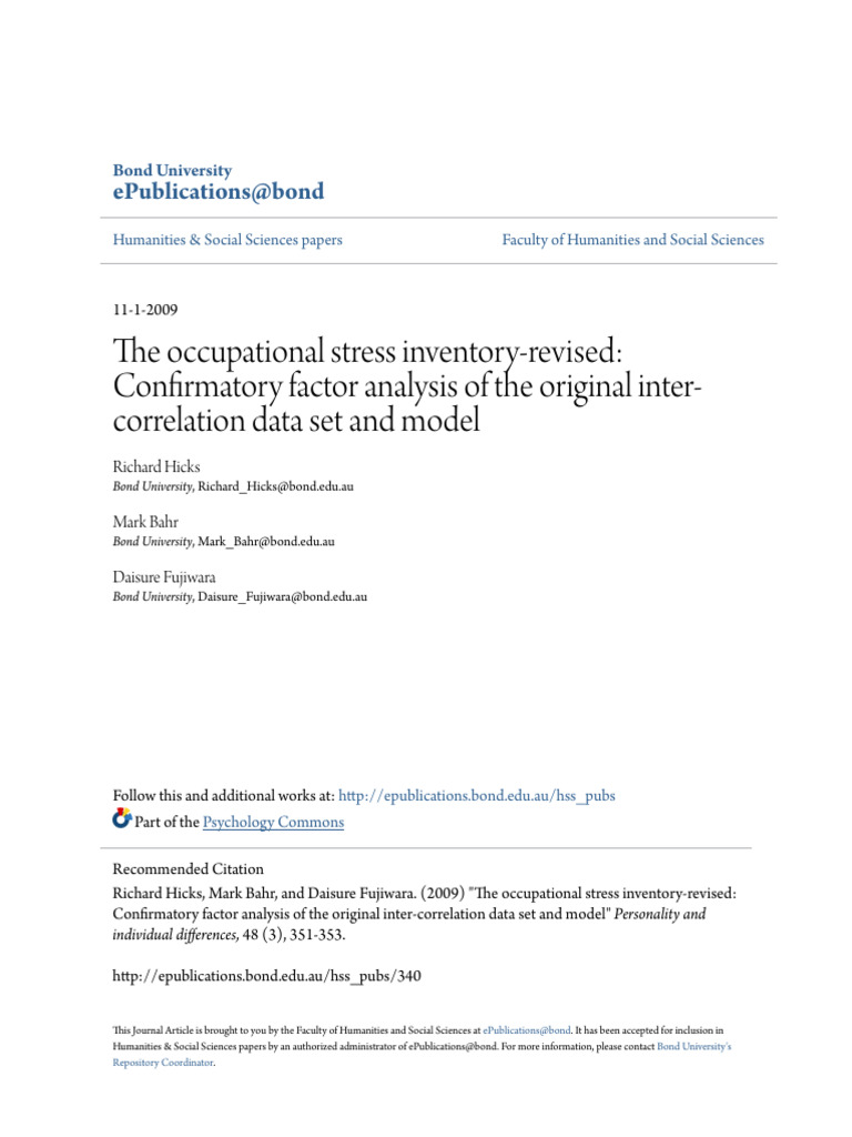 The Occupational Stress Inventory Revise | PDF | Factor Analysis ...