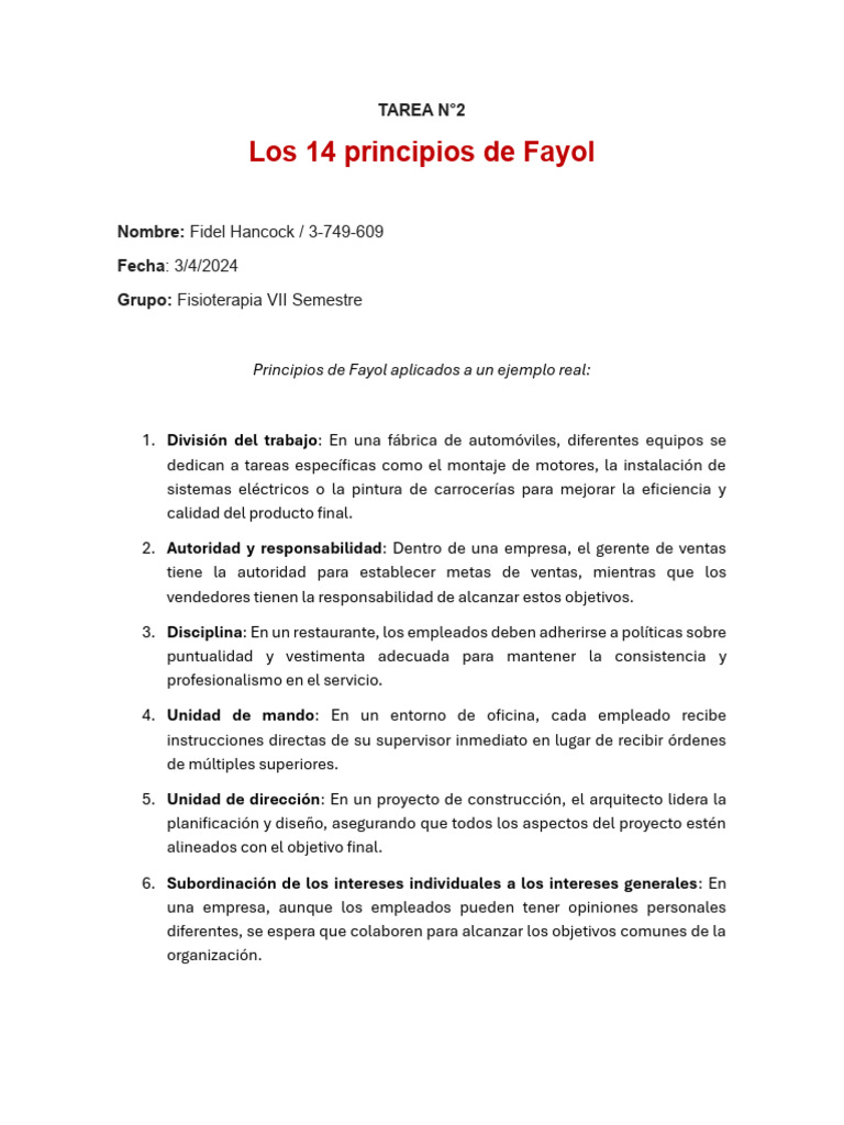 14 Principios de Fayol | PDF | Business | Economias