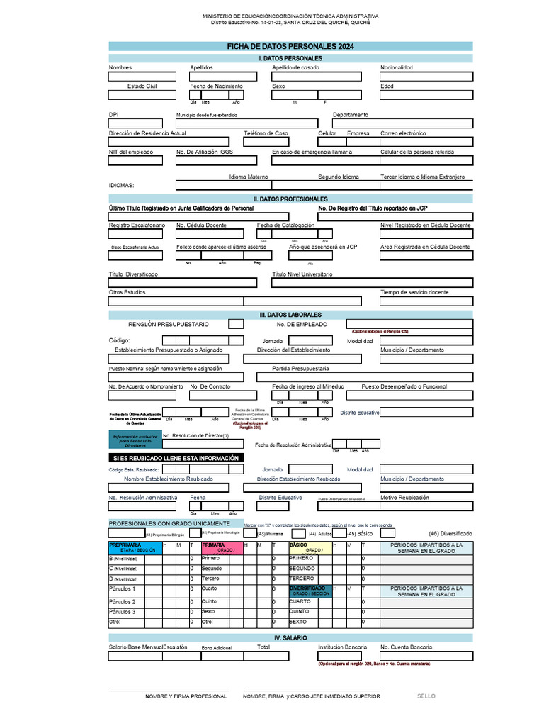 Ficha Datos de Personal 2024 Cta 14-01-03 Actualizado | PDF | Educación de la primera infancia