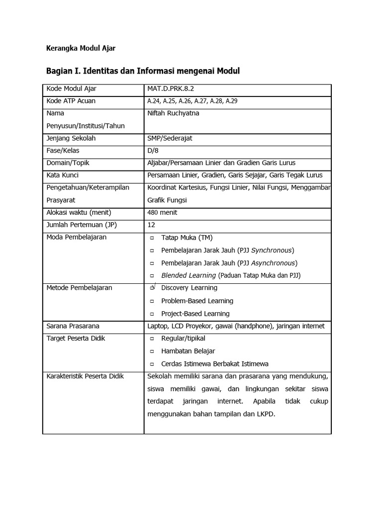 Modul Ajar Persamaan Garis Lurus | PDF