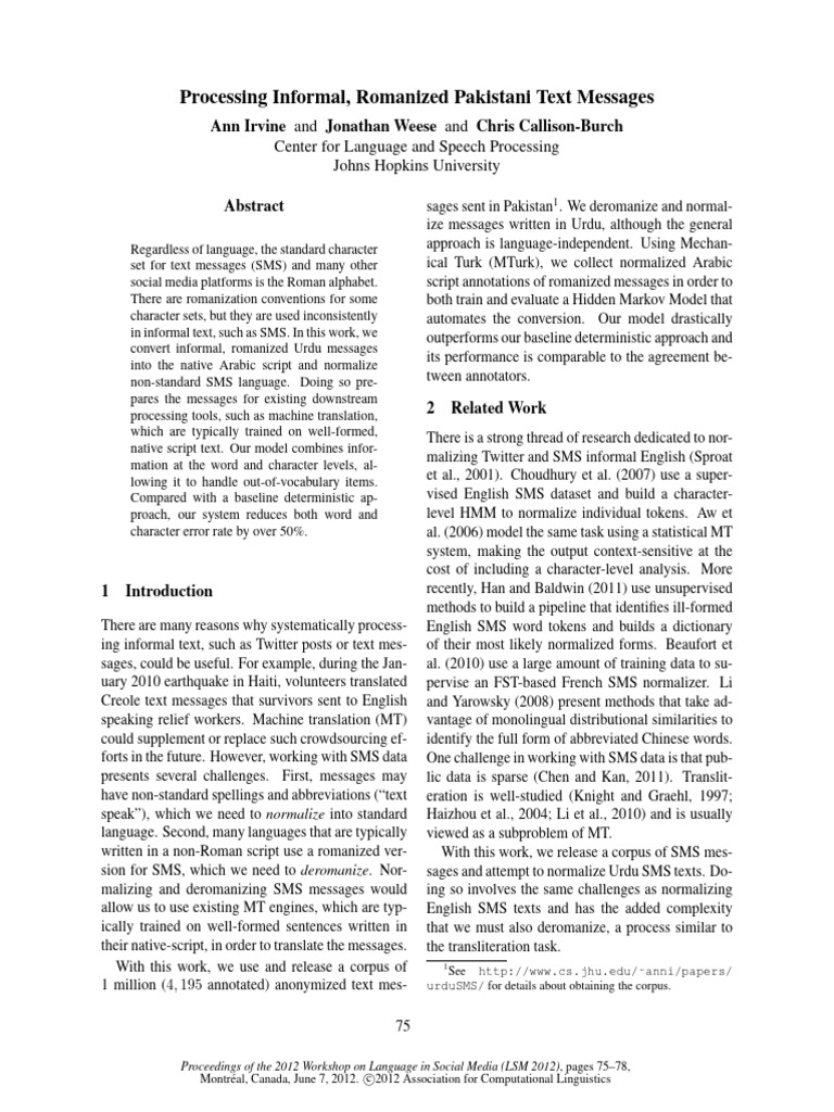 Urdu SMS Romanization to Arabic Script | PDF | Linguistics | Human ...