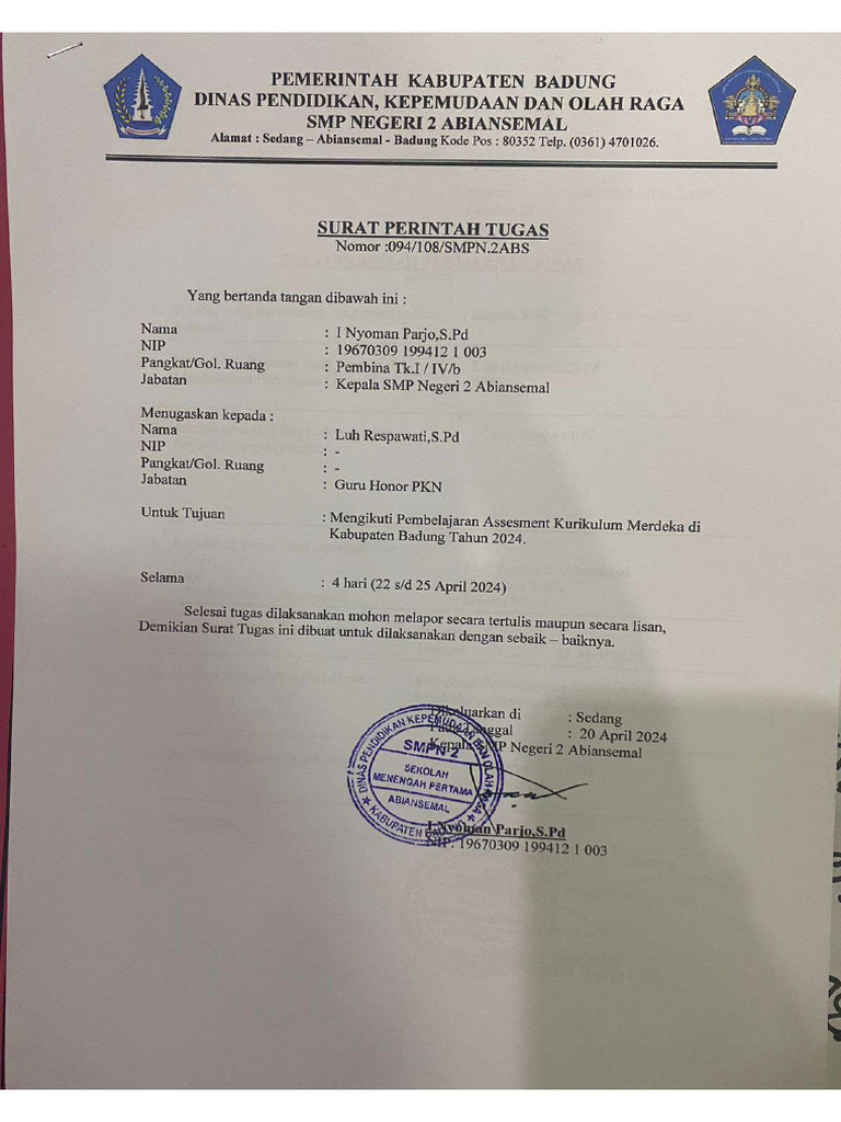 Surat Tugas - Luh Respawati | PDF