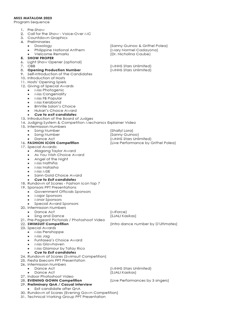 MissMatalom2023 Sequence 051523 | PDF | Art
