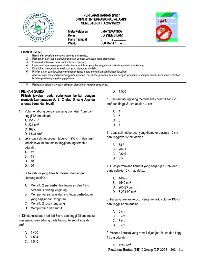 Soal PH 1 Genap Kelas Ix Mat | PDF