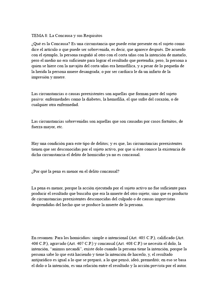 Homicidio Concausal: Definición y Requisitos | PDF | Homicidio ...