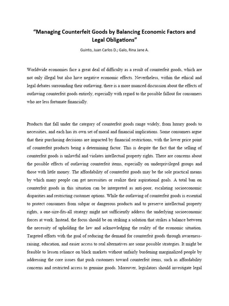 Managing Counterfeit Goods by Balancing Economic Factors and Legal ...