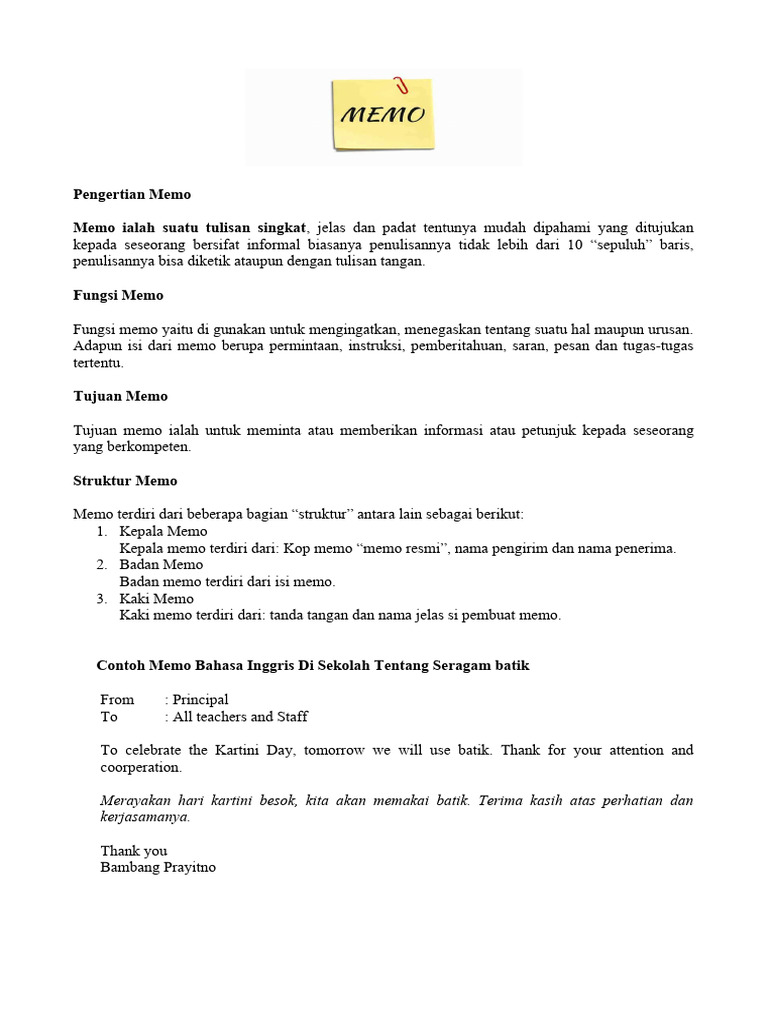 Pengertian dan Struktur Memo | PDF | Kajian Bahasa Asing | Kesehatan ...